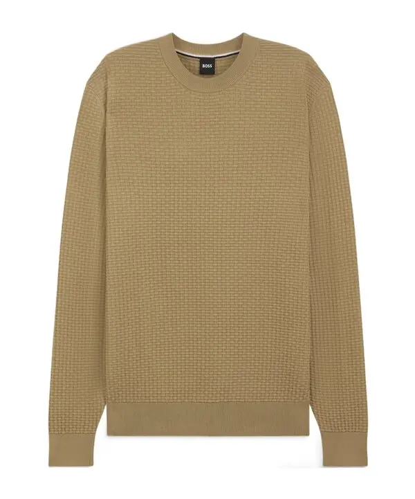 Hugo Boss Textured Crew-neck Sweater With Ribbed Cuffs