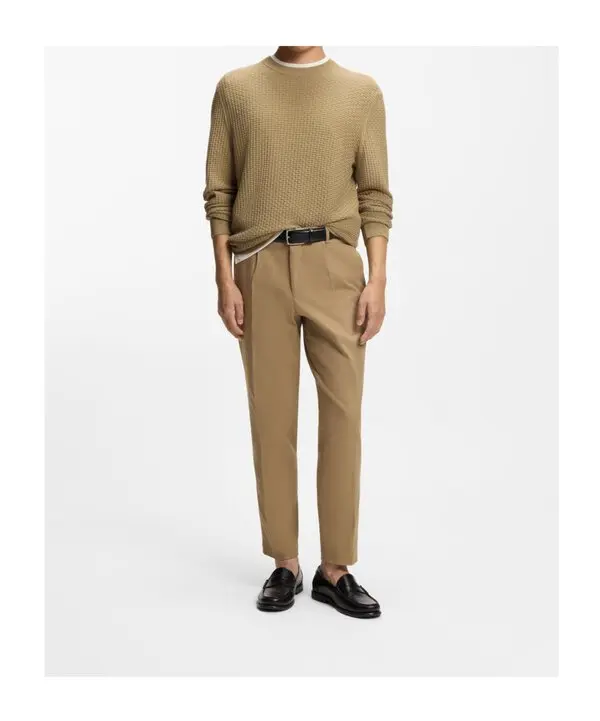 Hugo Boss Textured Crew-neck Sweater With Ribbed Cuffs