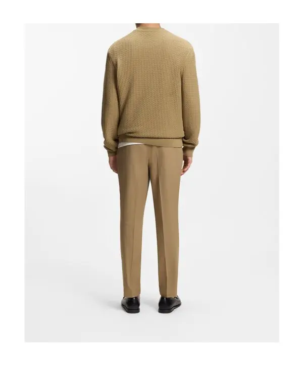 Hugo Boss Textured Crew-neck Sweater With Ribbed Cuffs