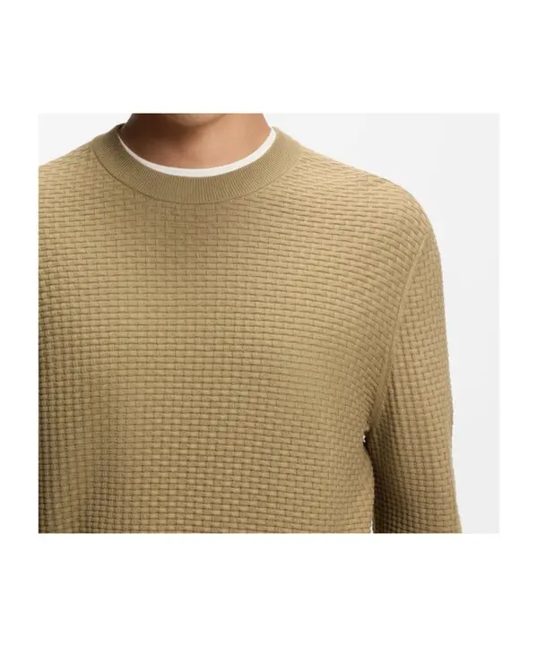 Hugo Boss Textured Crew-neck Sweater With Ribbed Cuffs