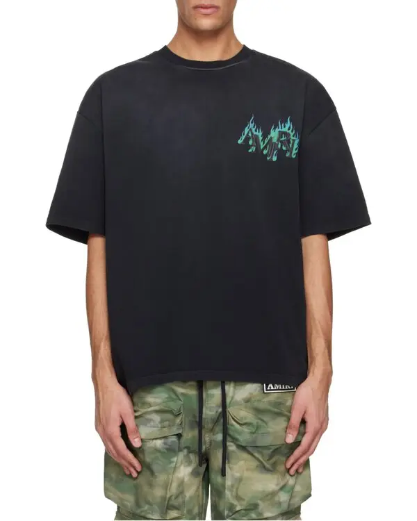 Amiri Logo Flames Crewneck T-shirt - Black