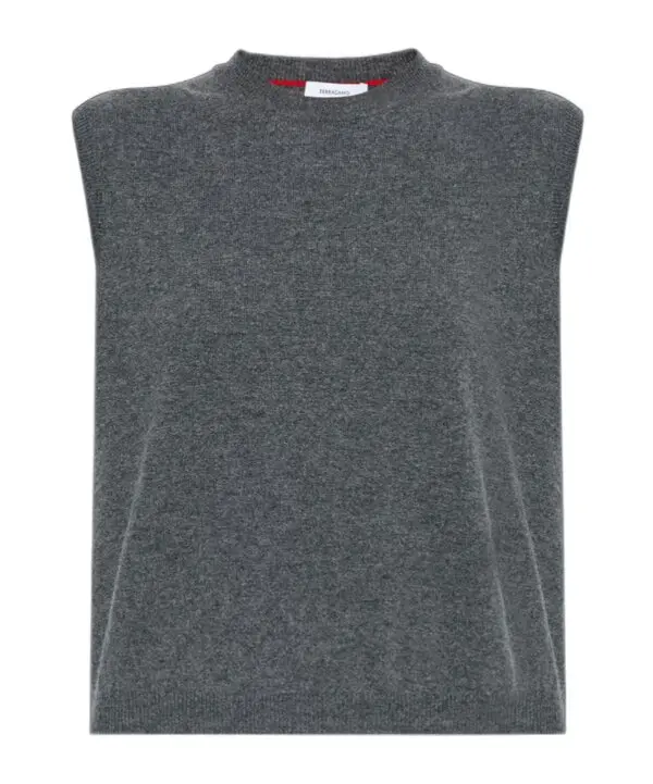 FERRAGAMO Crew Neck Knitted Vest - Black