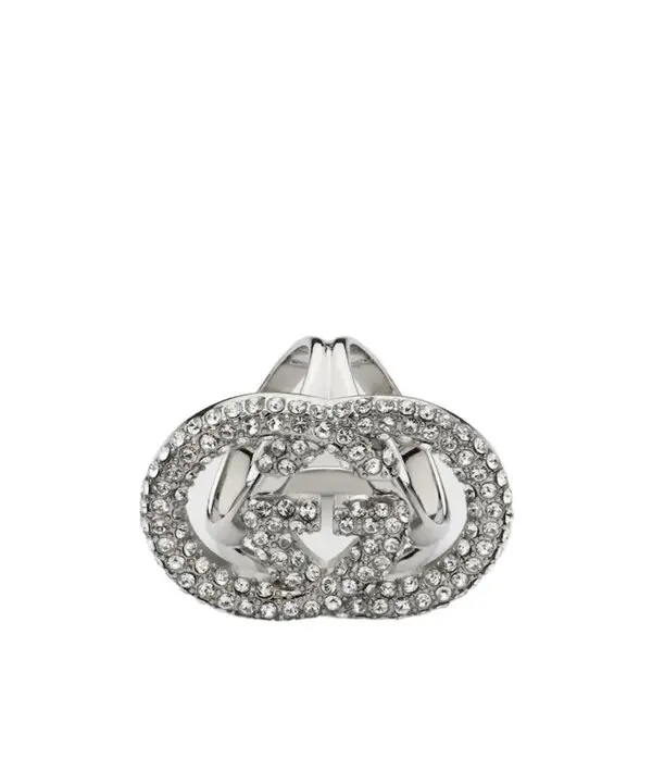 Gucci Crystal Interlocking G Carré Ring - Silver