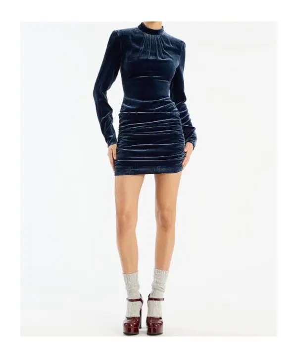 ROTATE BY BIRGER CHRISTENSEN Velvet Long-sleeved High Neck Dress