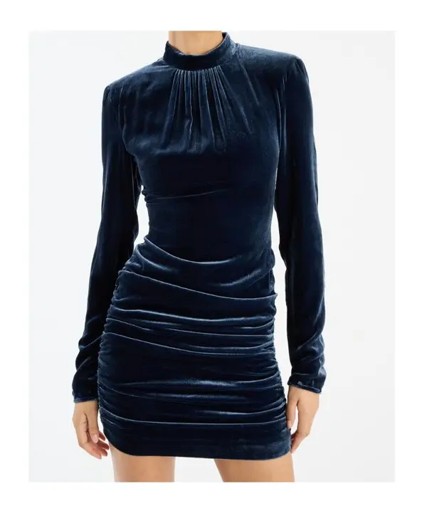 ROTATE BY BIRGER CHRISTENSEN Velvet Long-sleeved High Neck Dress