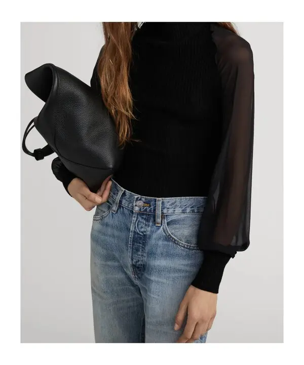 FRAME Ribbed Knit High-neck Blouse With Sheer Sleeves