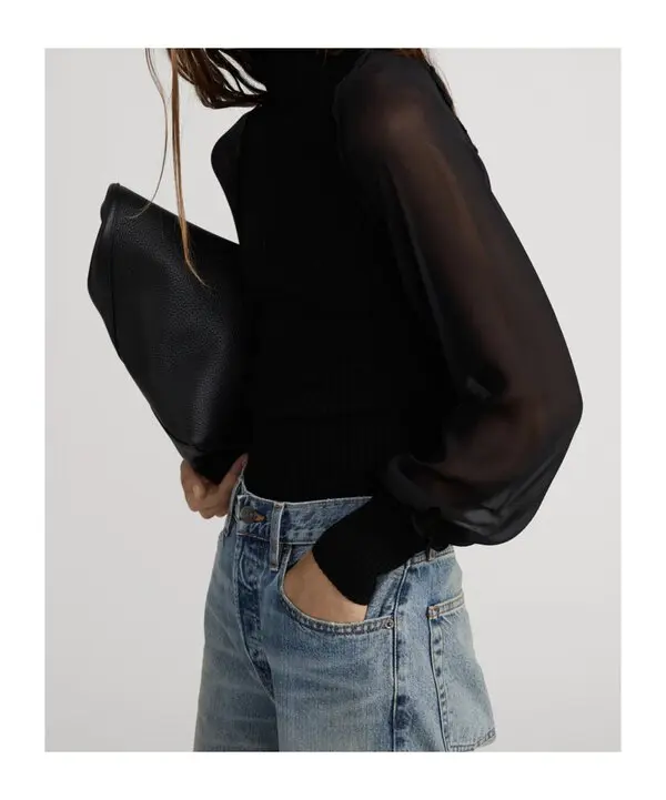 FRAME Ribbed Knit High-neck Blouse With Sheer Sleeves