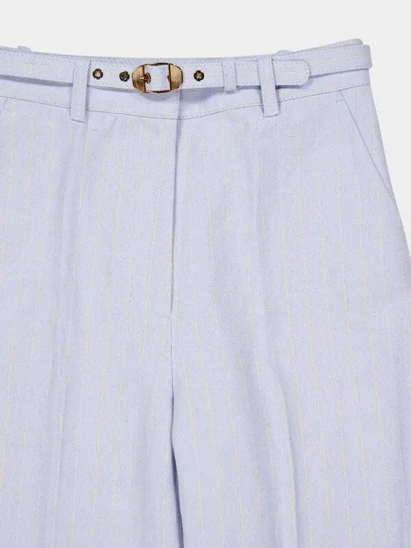 Zimmermann Pinstripe Belted Tailored Trousers - Gray