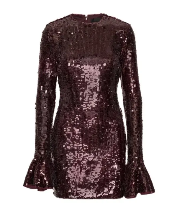 ROTATE BY BIRGER CHRISTENSEN Sequined Long Sleeve Crewneck Dress