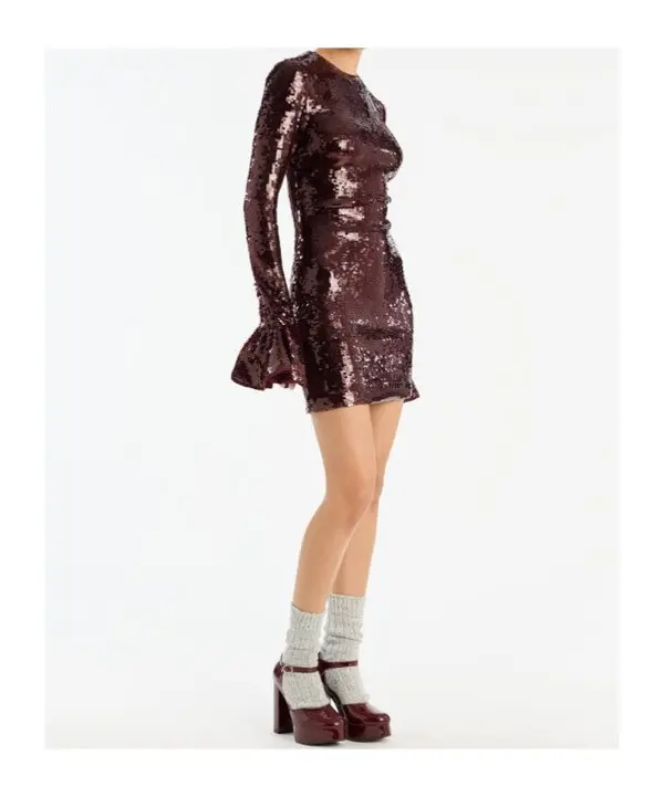 ROTATE BY BIRGER CHRISTENSEN Sequined Long Sleeve Crewneck Dress