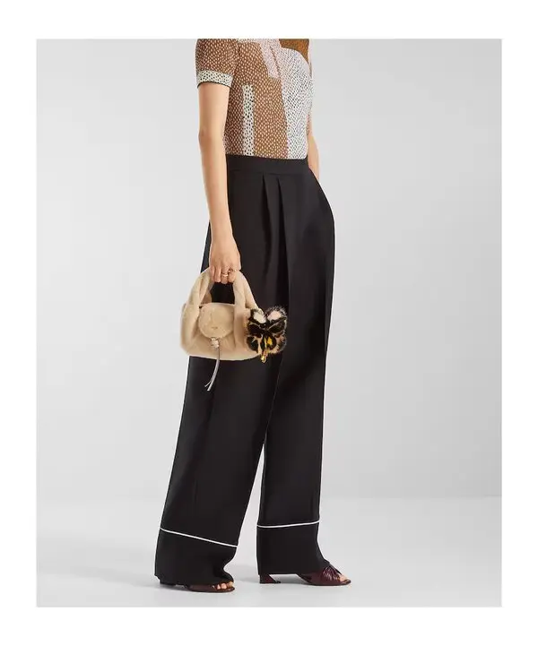 Fendi High-waist Wool Silk Trousers With Contrast Piping