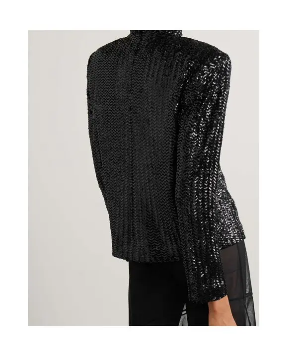 ANINE BING Josephine Sequined Mock Neck Top
