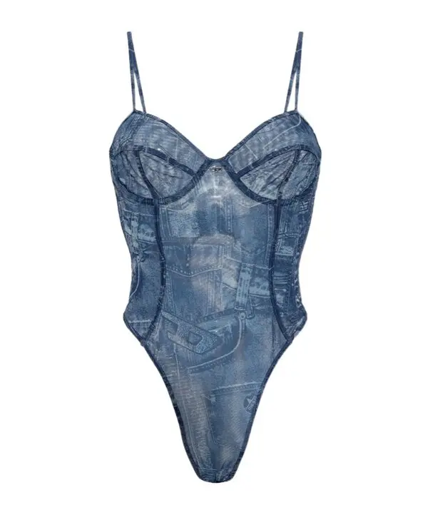 DIESEL® Printed Cut-out Bodysuit - Blue