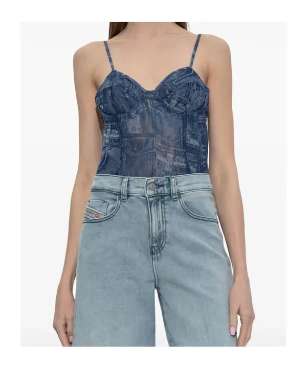 DIESEL® Bridget Denim Sheer Bodysuit