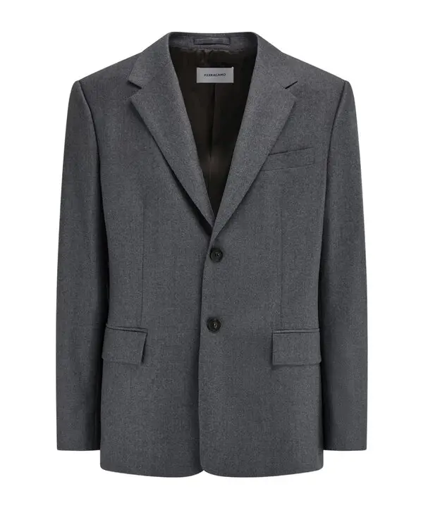 FERRAGAMO Single Breasted Flannel Blazer - Grey
