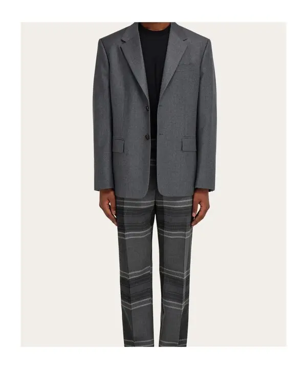 FERRAGAMO Single Breasted Flannel Blazer - Grey