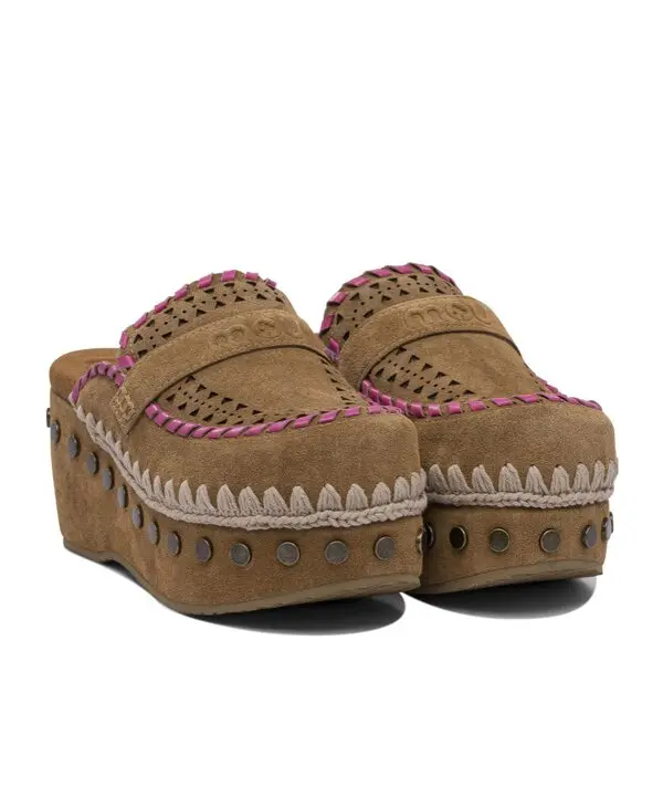 Mou Suede Overstitch Clogs