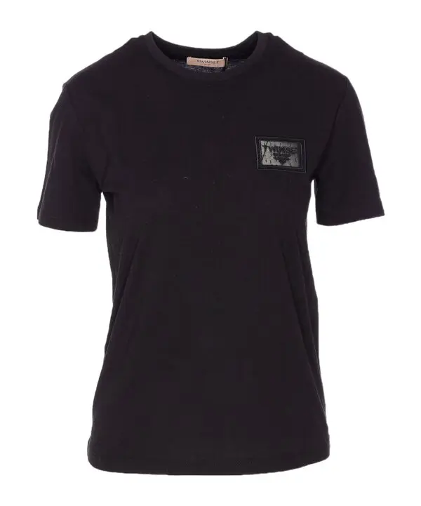 TWINSET Embroidered-logo Crew-neck T-shirt - Black