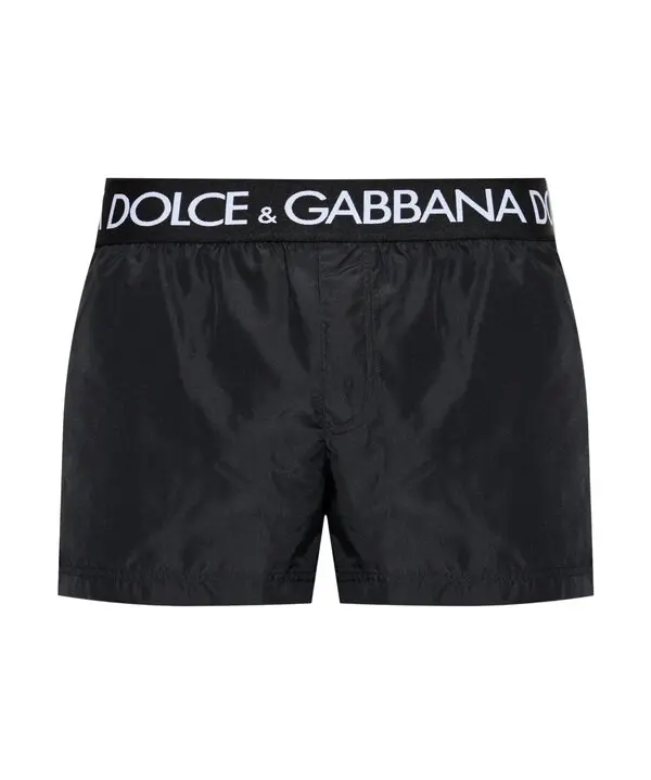 Dolce & Gabbana Logo Waistband Swim Shorts - Black