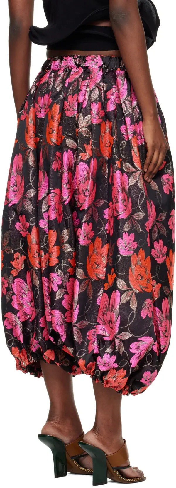Comme Des Garçons Pink Jacquard Floral Pattern Trousers - Black