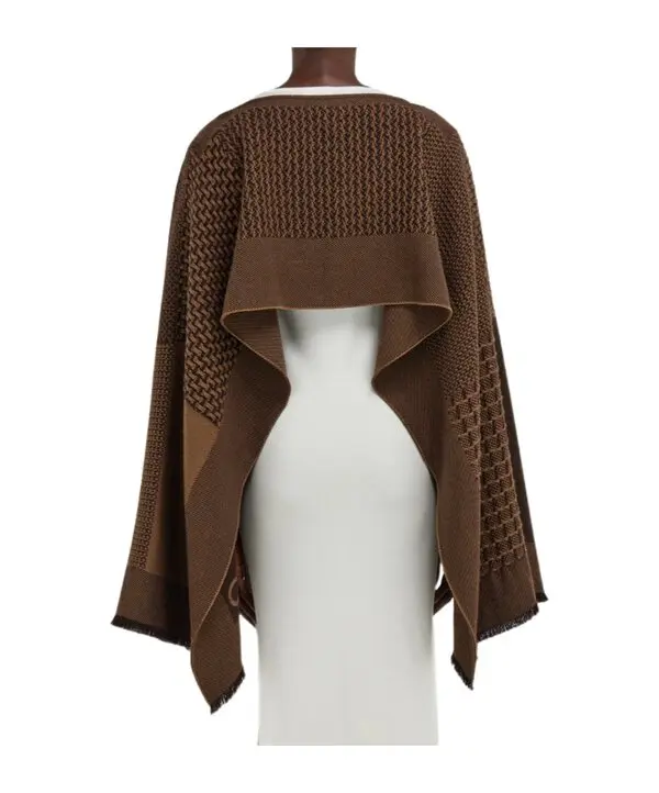 FERRAGAMO Jacquard Patchwork Wool Cape - Camel/espresso