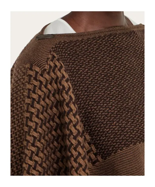 FERRAGAMO Jacquard Patchwork Wool Cape - Camel/espresso