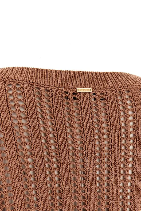 TWINSET Boat Neck Knitted Jumper With Feather Trim - Brown