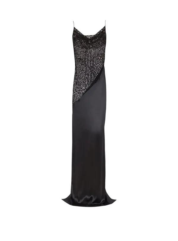 Balmain Flowy Spaghetti Strap Leopard Print Lace Dress