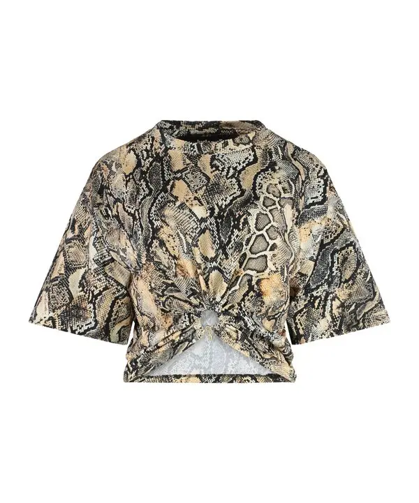Just Cavalli Snake Print Cropped T-shirt - Multicolor