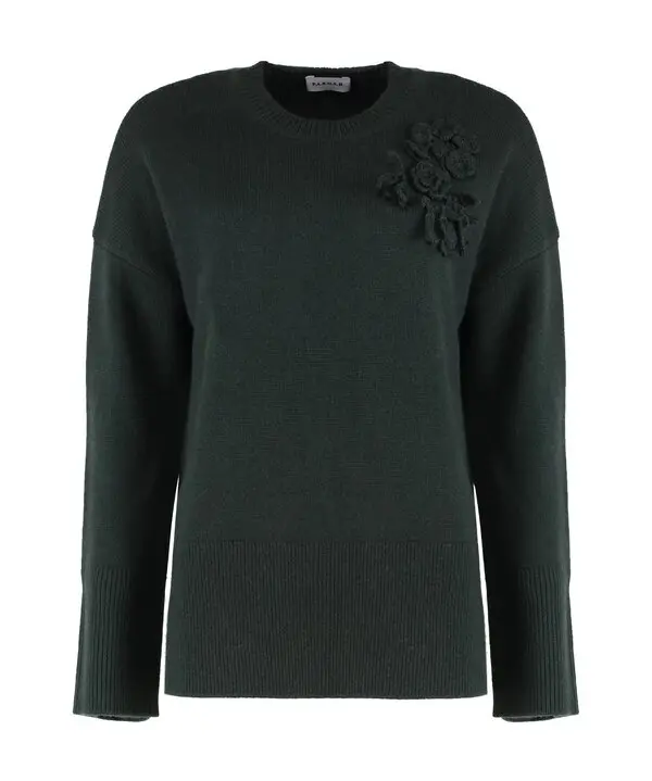 P.a.r.o.s.h Flower Embellished Crewneck Ribbed Jumper - Black