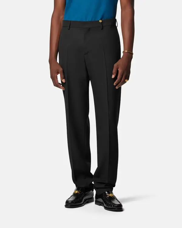 Versace Pleated Tailored Trousers With Medusa Hardware
