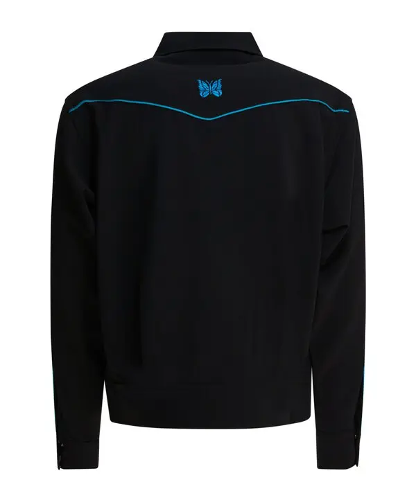Needles Long Sleeve Buttoned Jacket With Embroidered Logo - Black