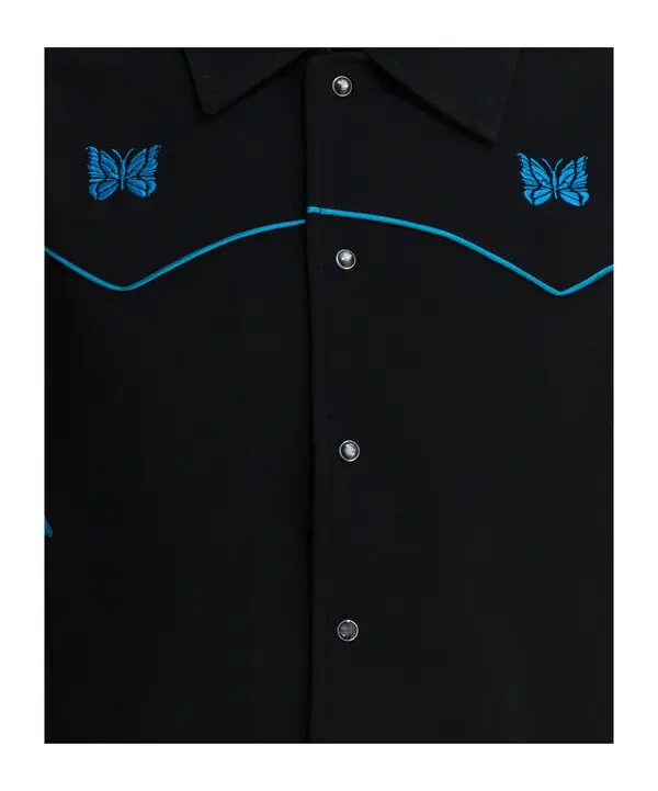 Needles Long Sleeve Buttoned Jacket With Embroidered Logo - Black