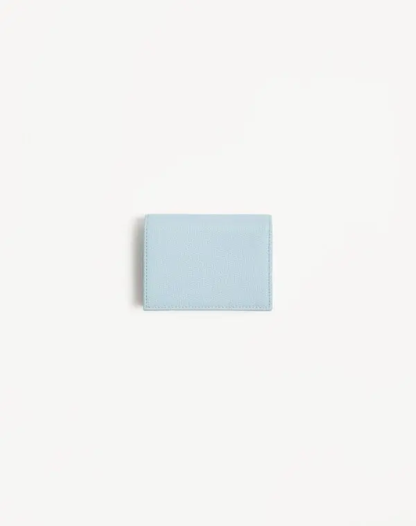 Valentino Garavani Cherryfic Wallet In Grainy Calfskin - Blue