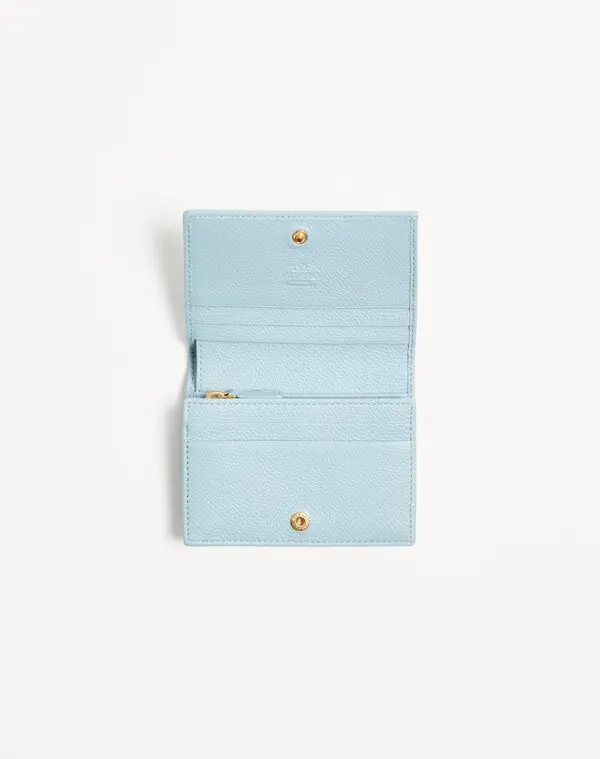 Valentino Garavani Cherryfic Wallet In Grainy Calfskin - Blue