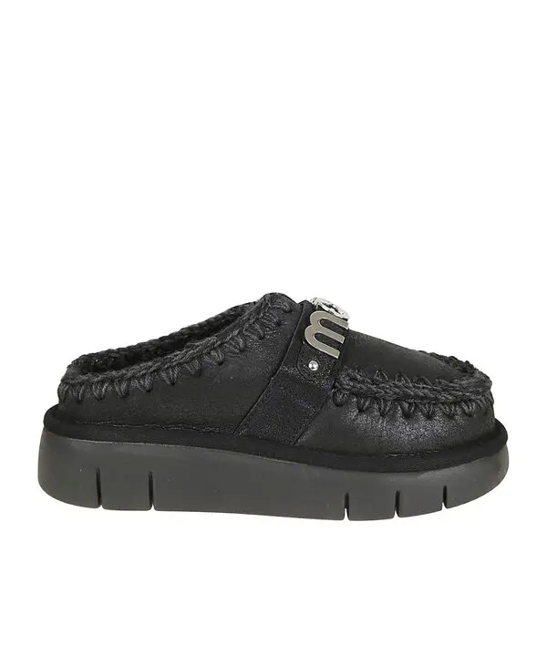 Mou Logo Lettering Mules - Black