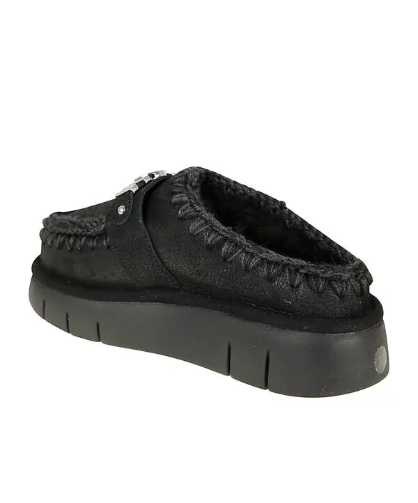 Mou Logo Lettering Mules - Black