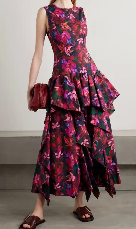 Ulla Johnson Floral Pleated Ruffled Maxi Dress