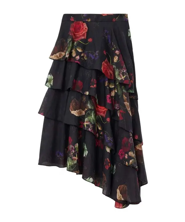 ALLSAINTS Caya Floral Ruffle Maxi Skirt - Haze Black