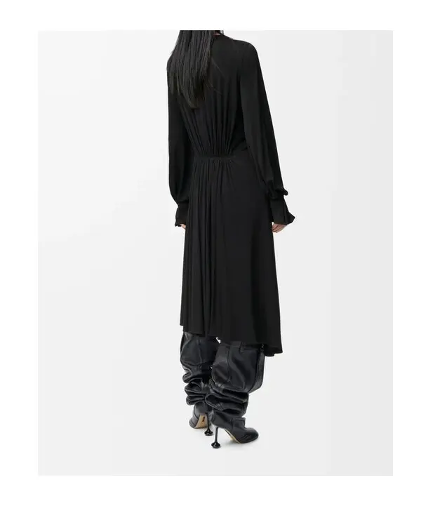 Loewe Asymmetrical Draped Knee-length Dress With Pleats And Ruched Cuffs