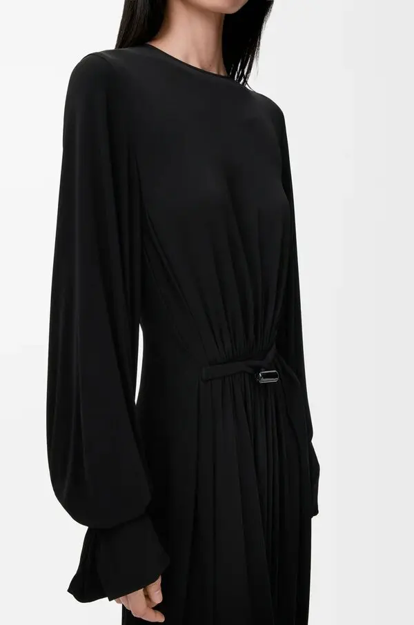 Loewe Asymmetrical Draped Knee-length Dress With Pleats And Ruched Cuffs