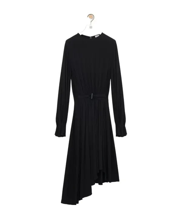 Loewe Asymmetrical Draped Knee-length Dress With Pleats And Ruched Cuffs - Black