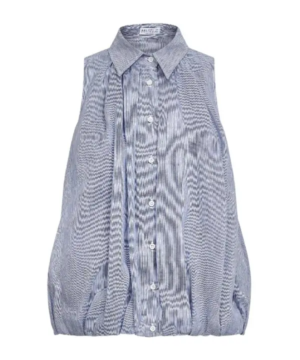 Brunello Cucinelli Sleeveless Striped Pleated Top