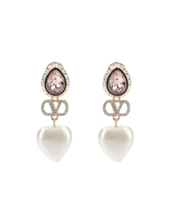 Valentino Garavani Vlogo Embellished Heart Drop Earrings - White