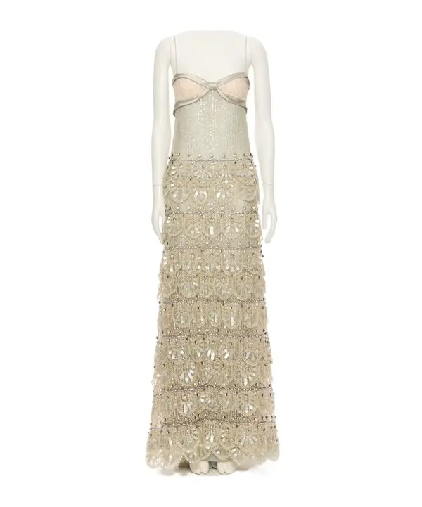Valentino Garavani Embellished Strappy Sequin Gown - Nude
