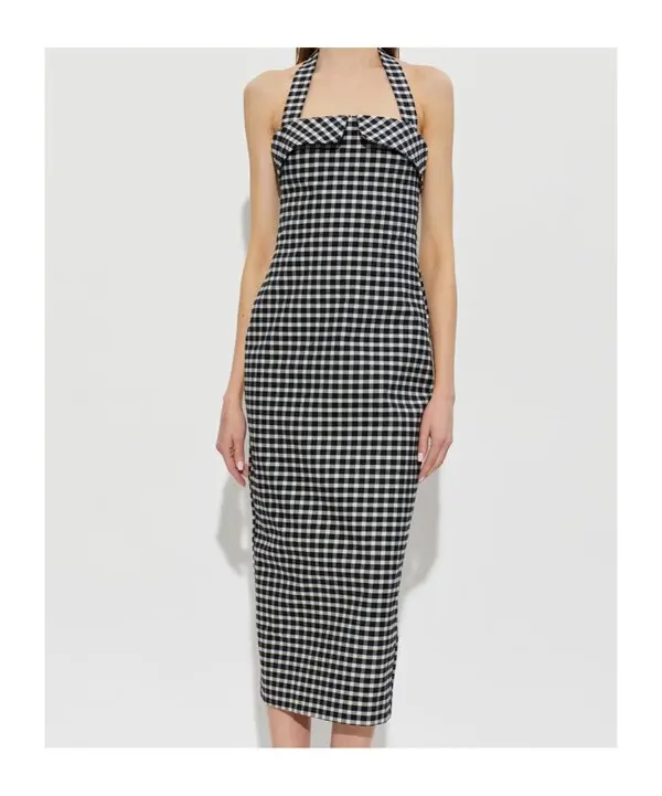 Posse Chuara Gingham Check Midi Dress - Black