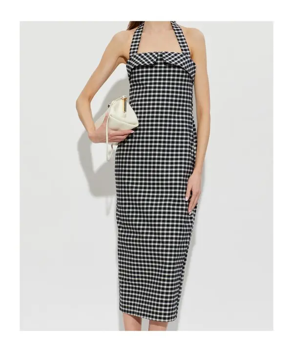Posse Chuara Gingham Check Midi Dress - Black