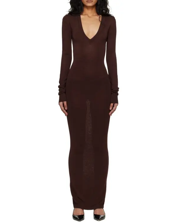 ENTIRE STUDIOS Long Sleeve V-neck Knitted Maxi Dress