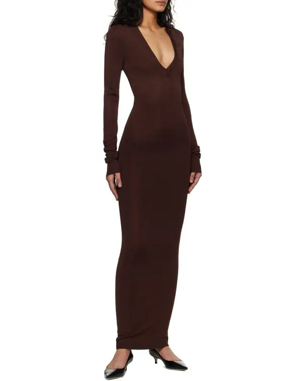 ENTIRE STUDIOS Long Sleeve V-neck Knitted Maxi Dress