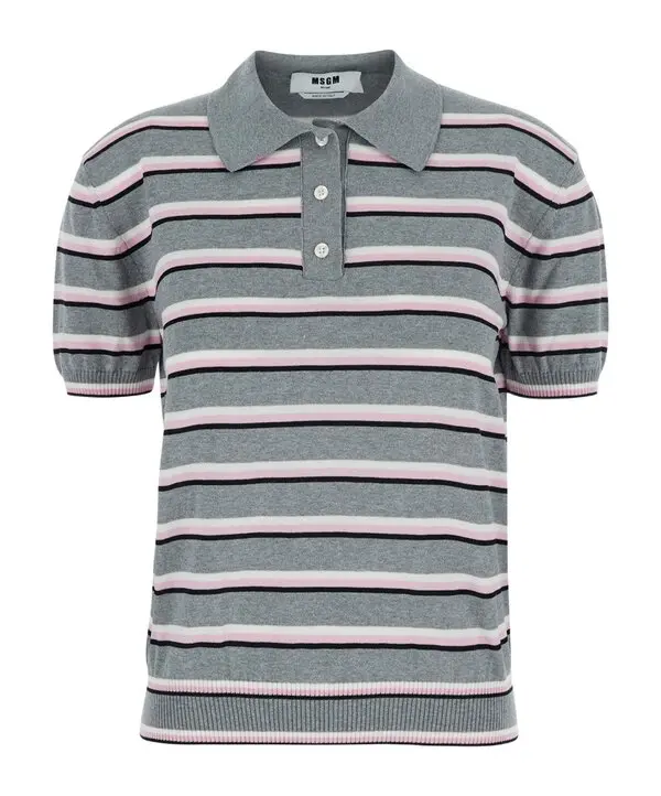 MSGM Striped Knit Polo Top